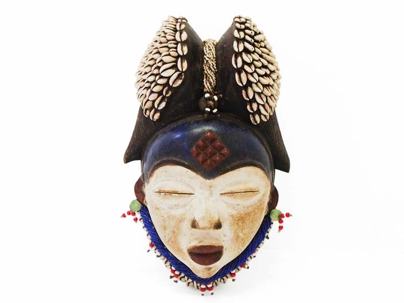 African Creative :: Beaded Punu Mask - white and black